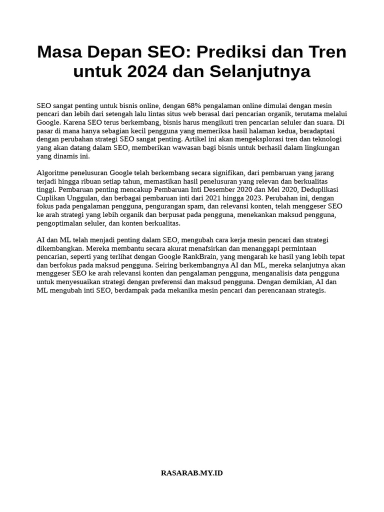 Masa Depan SEO - Prediksi Dan Tren Untuk 2024 Dan Selanjutnya - RASARAB | PDF | Seni
