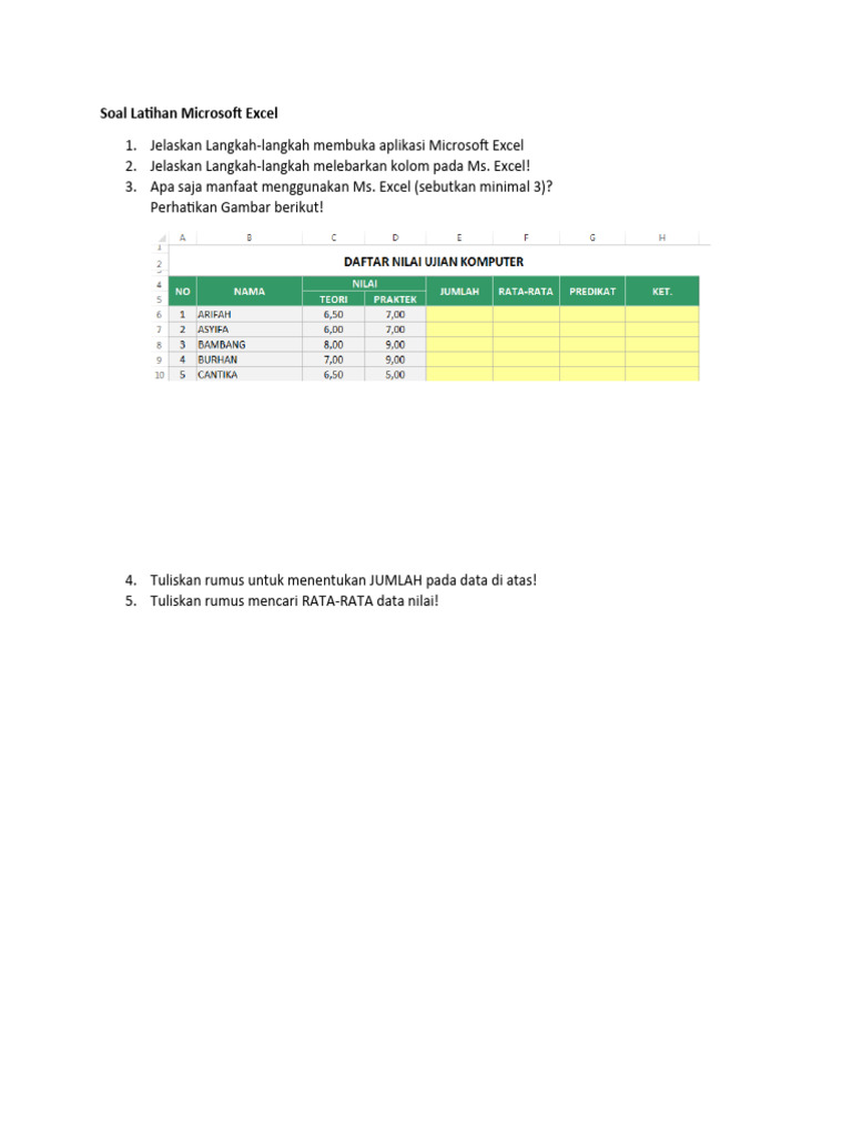 Soal Latihan Microsoft Excel | PDF