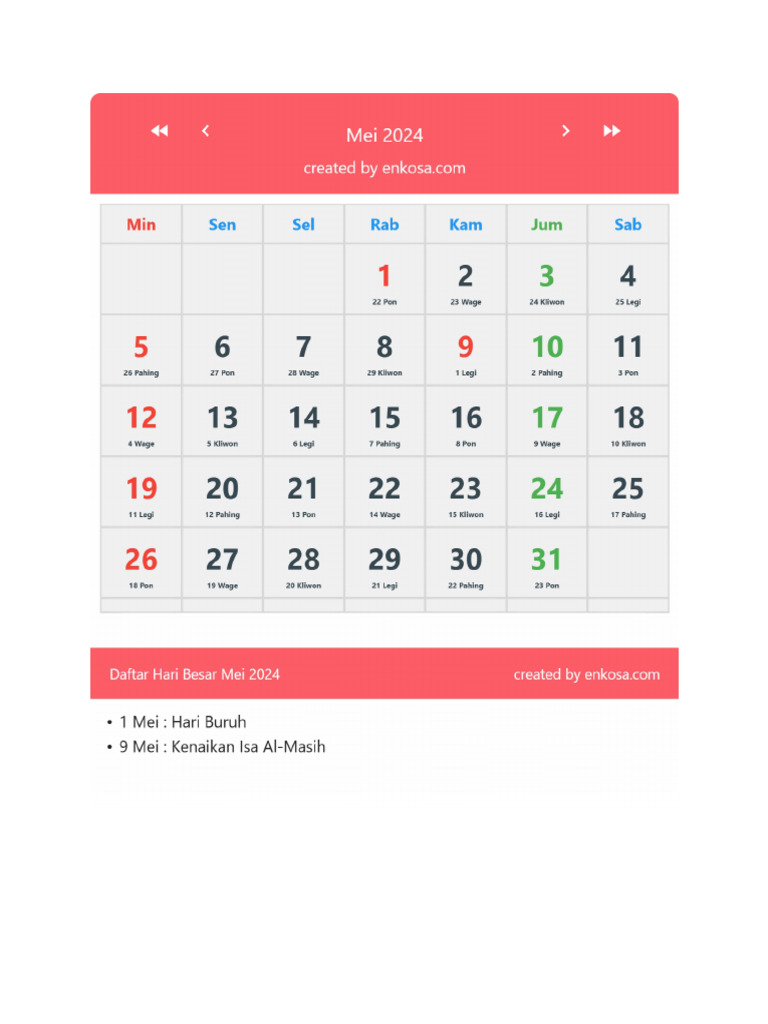 Kalender Mei 2024 Created by Enkosa | PDF