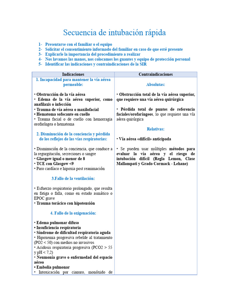 Secuencia de Intubación Rápida - ECOE | PDF