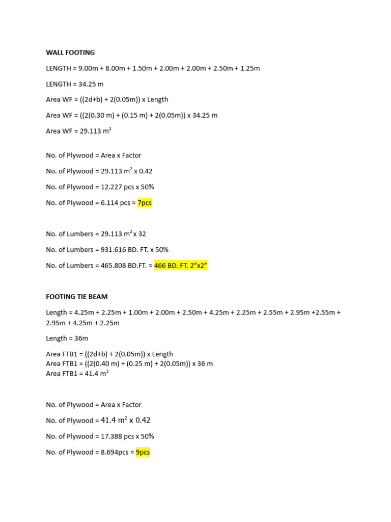 Wall Footing and Beam Calculations | PDF | Teaching Methods & Materials