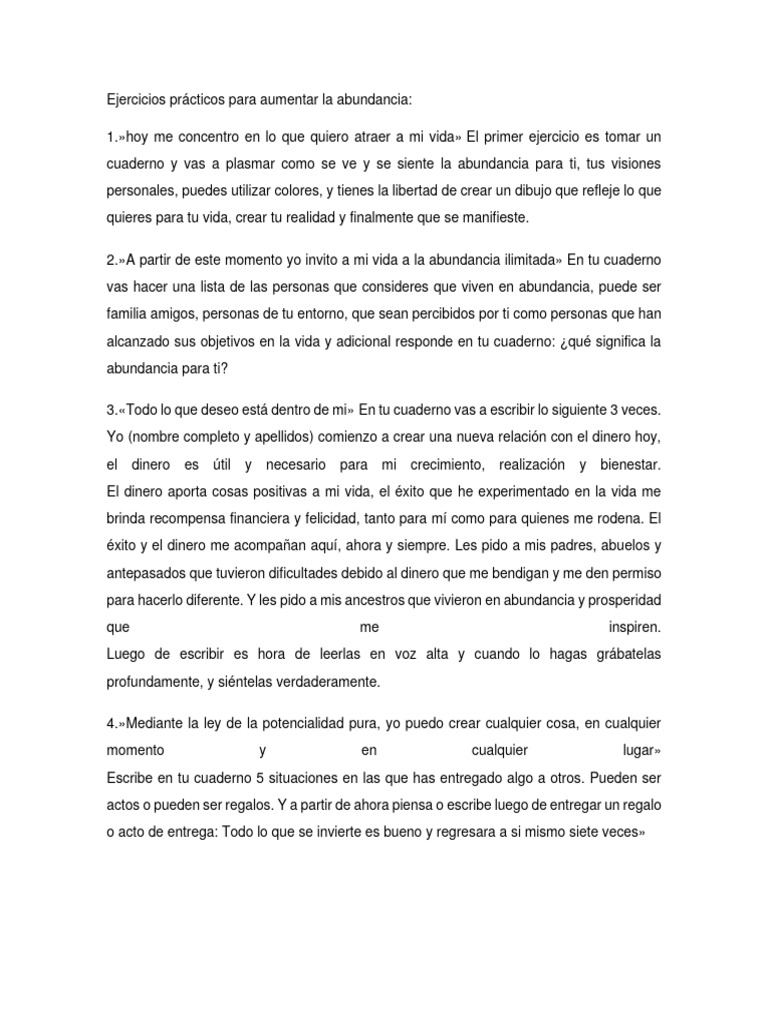 Ejercicios Prácticos Para Aumentar La Abundancia Pdf Amor Felicidad