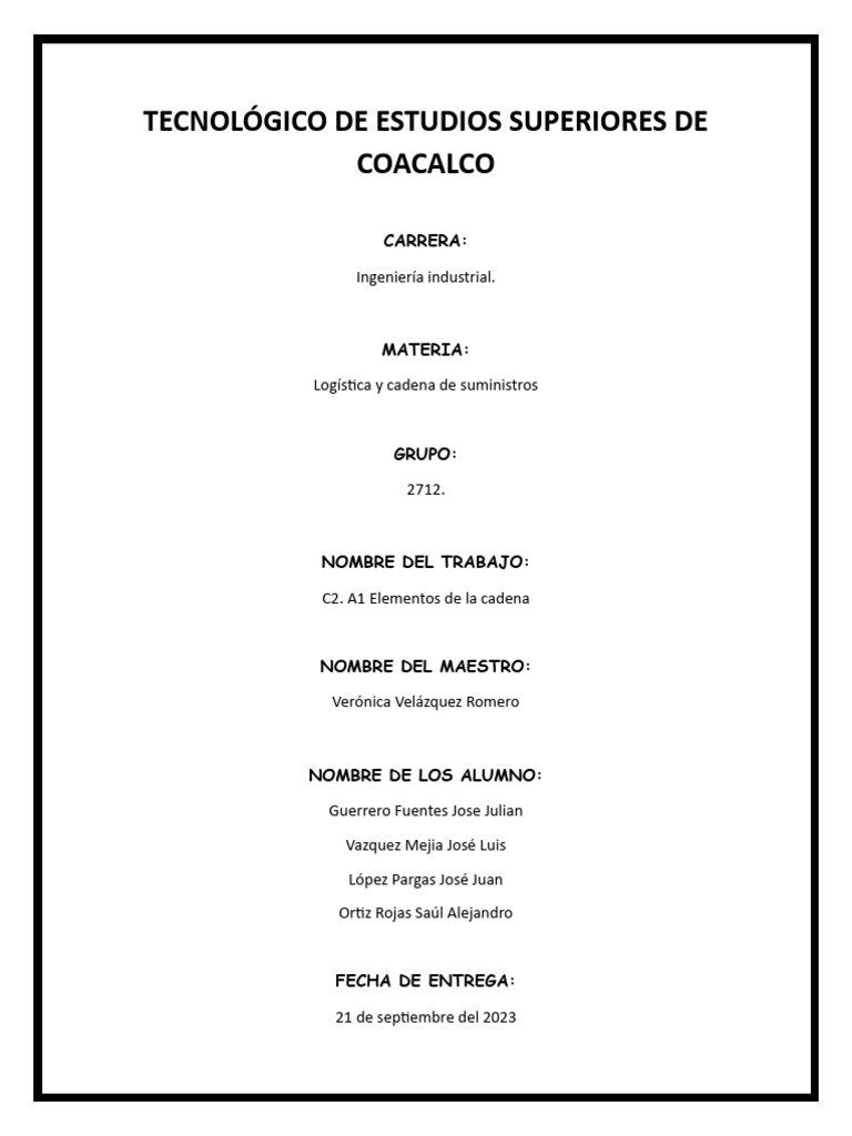 C2. A1 Elementos de la cadena | PDF | Planificación de recursos ...