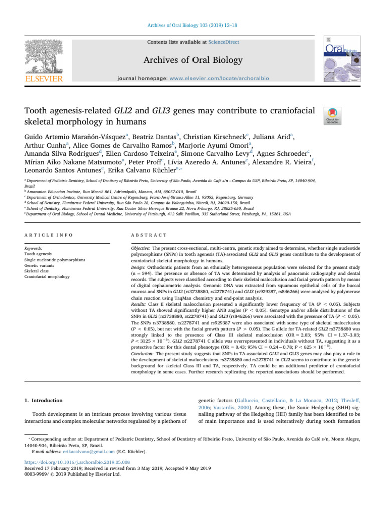 Tooth Agenesis Related GLI2 and GLI3 Genes May Contribute To ...
