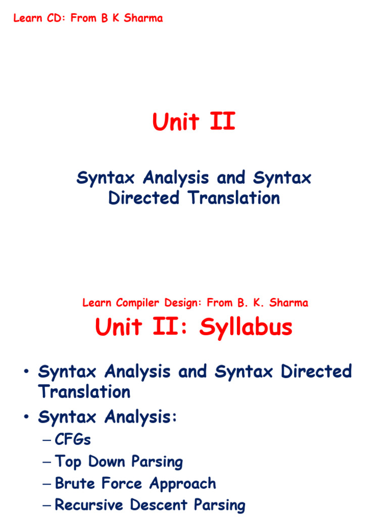 BKS Unit II-S and L-Attributed SDDs | PDF | Parsing | Theoretical Computer Science