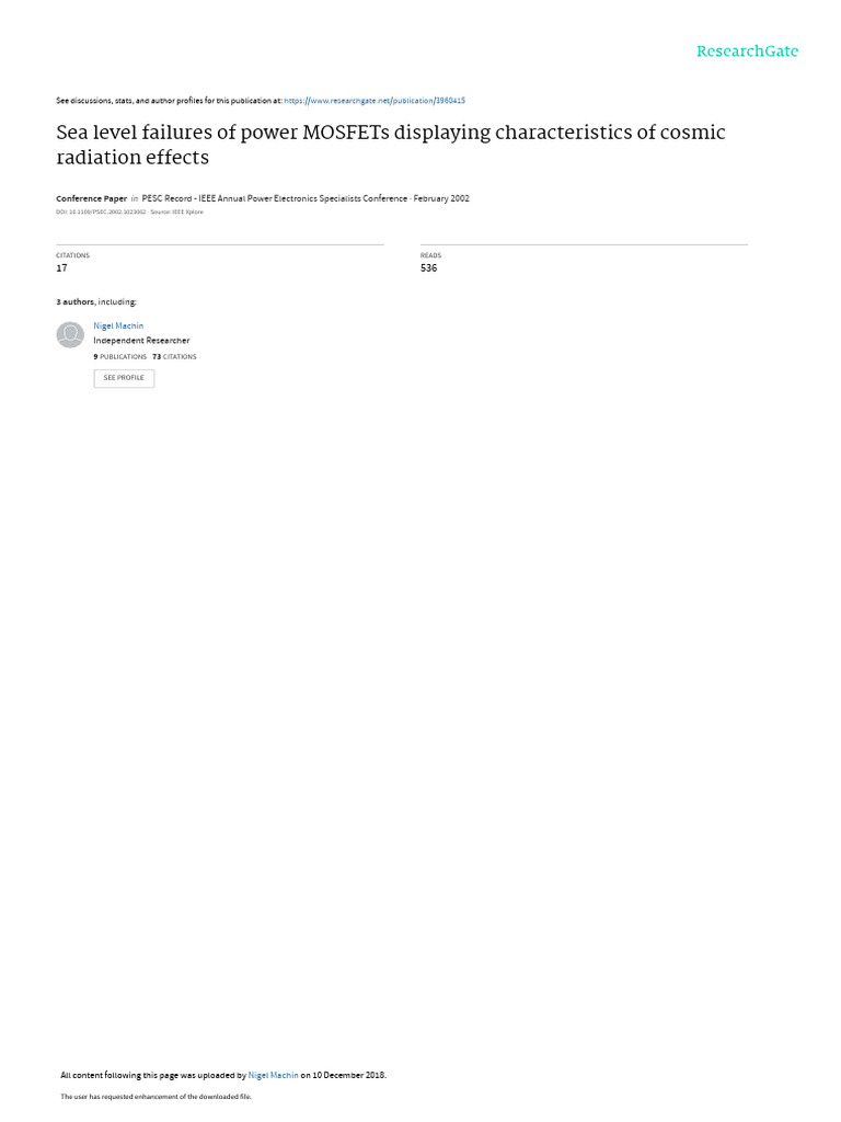 PESC02 Sea Level Failuresof Power MOSFETs | PDF | Field Effect ...