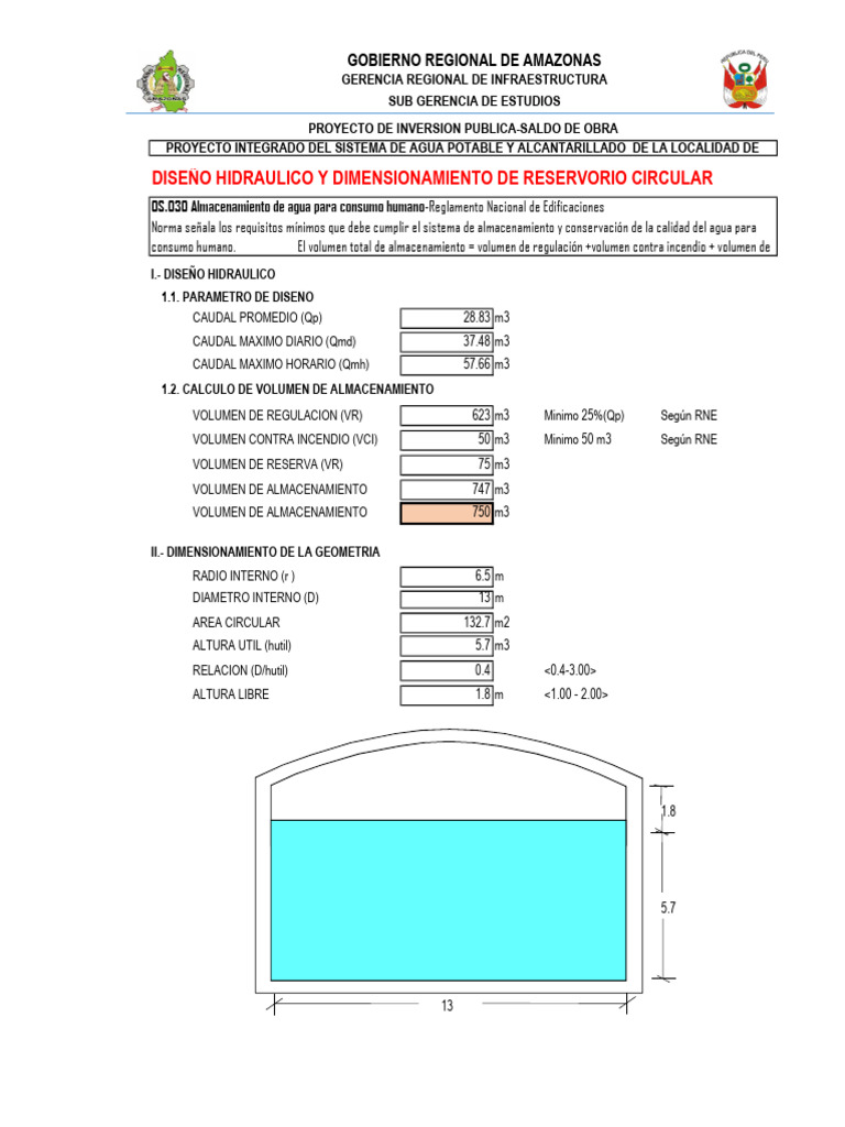 Diseño y Dimensionamiento de Reservorio Circular | PDF