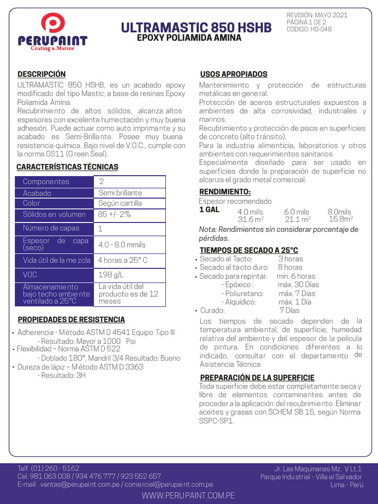 Ft 048 Ultramastic 850 Hshb | PDF | Epoxy | Pintar