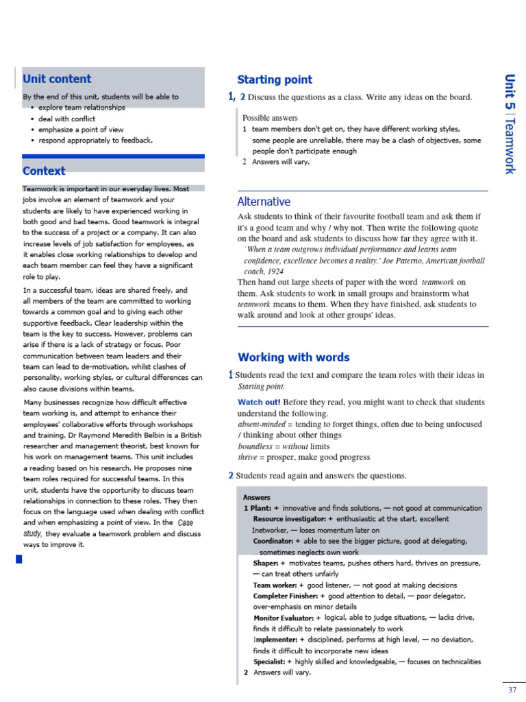 Business Result Advanced TB - Unit 5 - Teamwork | PDF | Question | Communication