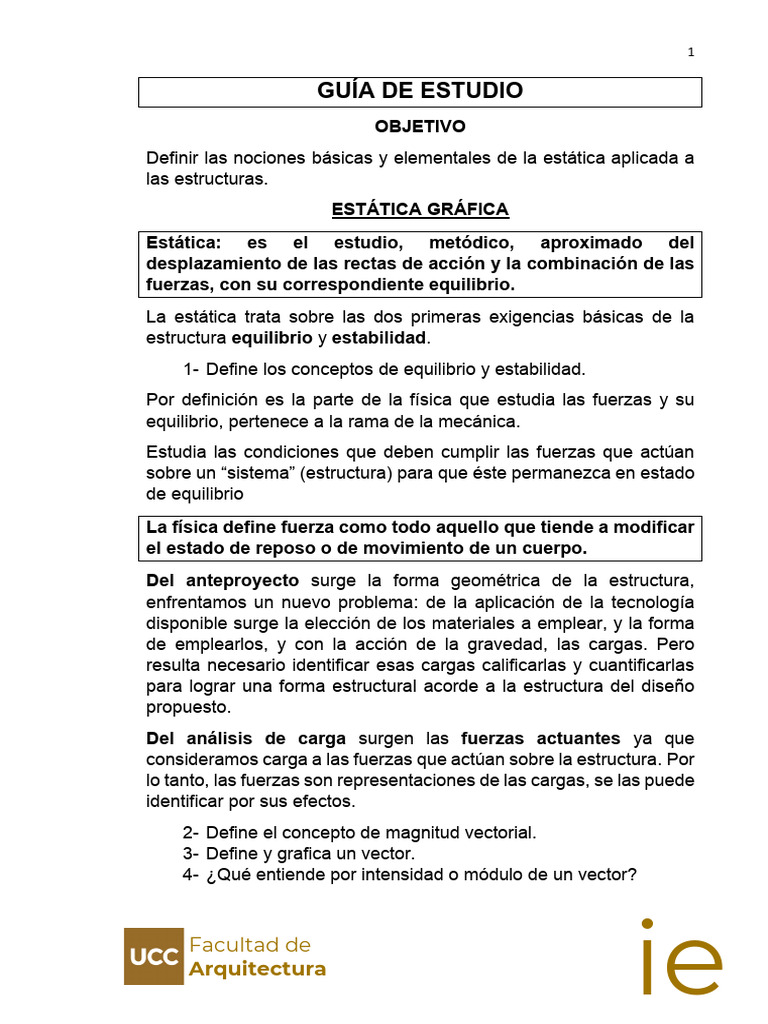 GUIA DE ESTUDIO - ESTATICA GRAFICA | PDF | Fuerza | Vector Euclidiano