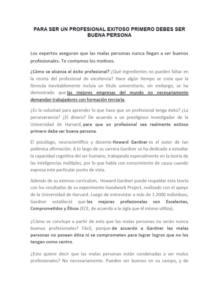 PARA SER UN PROFESIONAL EXITOSO PRIMERO DEBES SER BUENA PERSONA | PDF ...