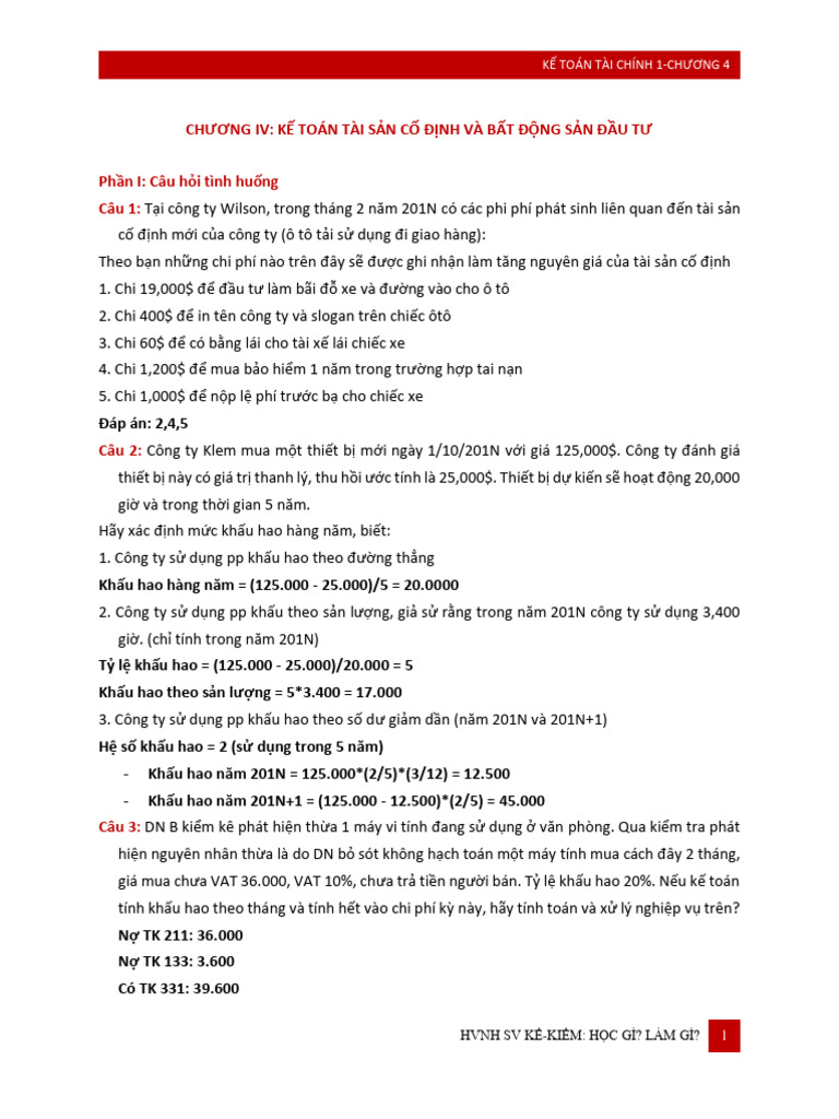 Bài tập KTTC1 chương 4 | PDF