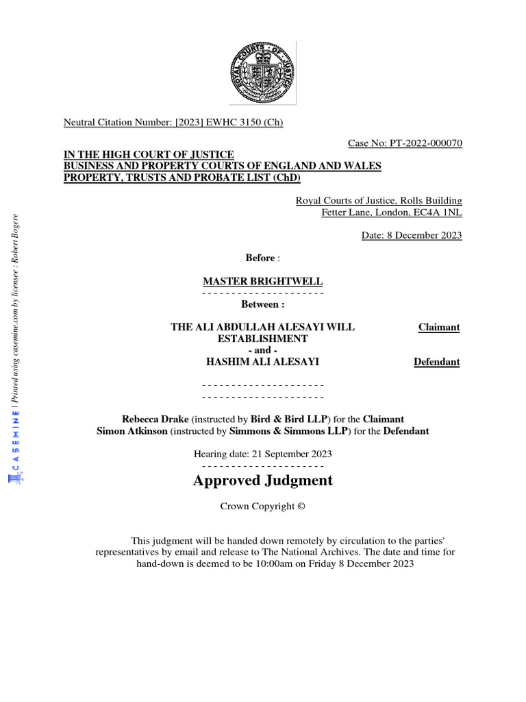 Approved Judgment | PDF | Probate | Private Law
