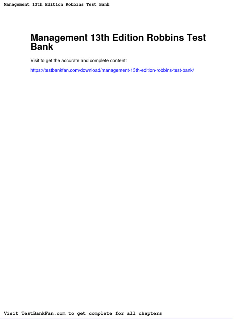 Management 13th Edition Robbins Test Bank | PDF | Strategic Management ...