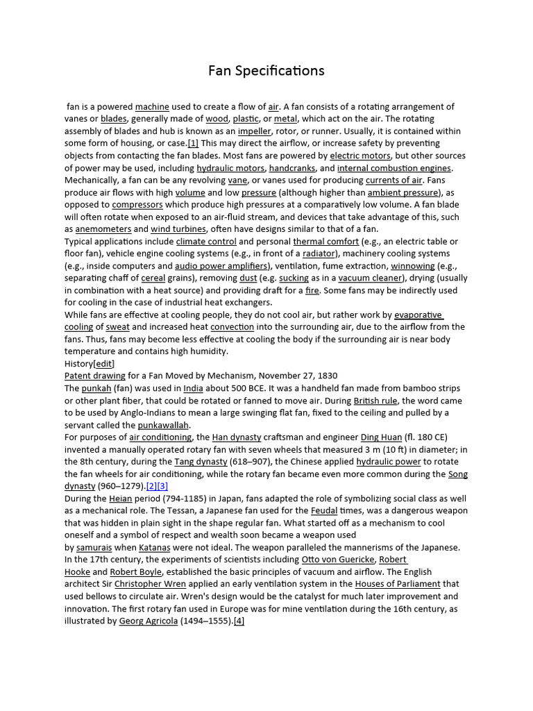 Fan Specifications | PDF | Energy Technology | Rotating Machines