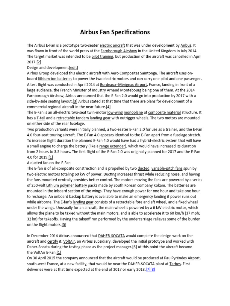 Airbus Fan Specifications | PDF | Aircraft | Aviation