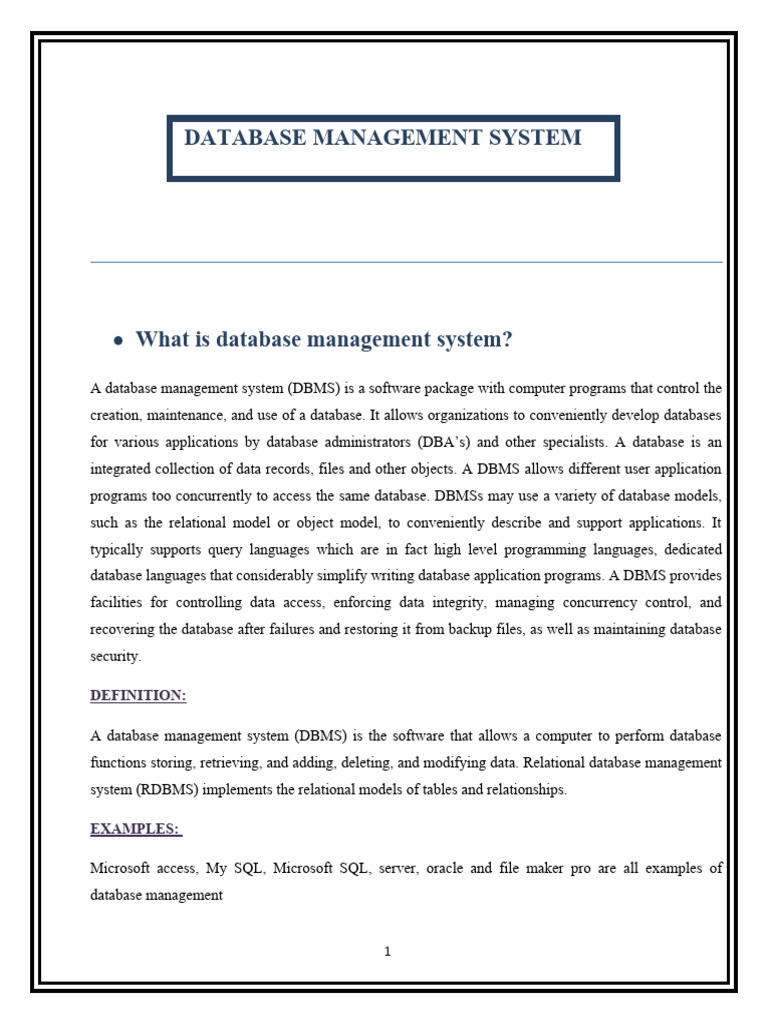 Term Paper On Database Management System | PDF | Databases | Microsoft Access