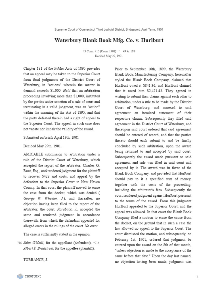 Waterbury Blank Book Mfg. Co. v. Hurlburt | PDF