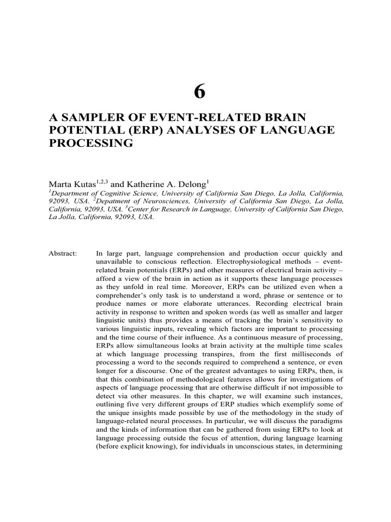 A Sampler of Event-Related Brain Potential (Erp) Analyses of Language Processing | PDF | Event ...