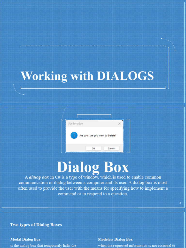 Working With Dialogs Pdf Dialog Box Computing