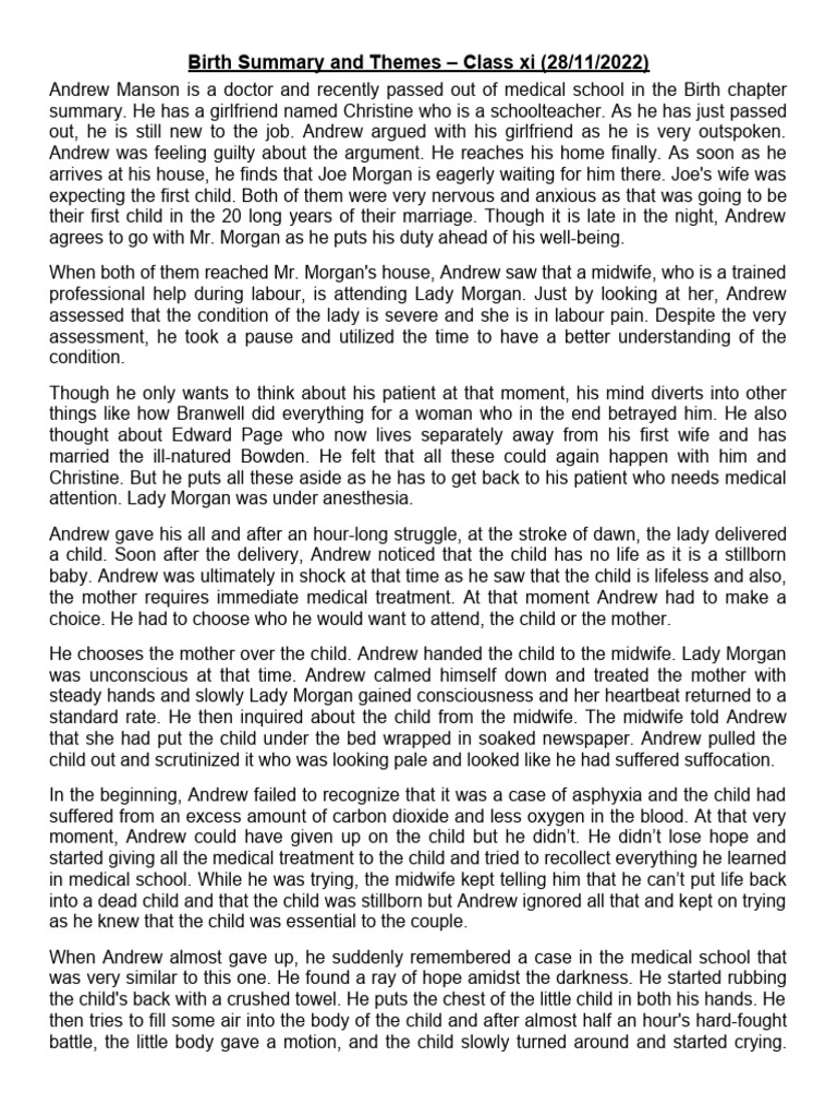 Birth Summary and Themes | PDF