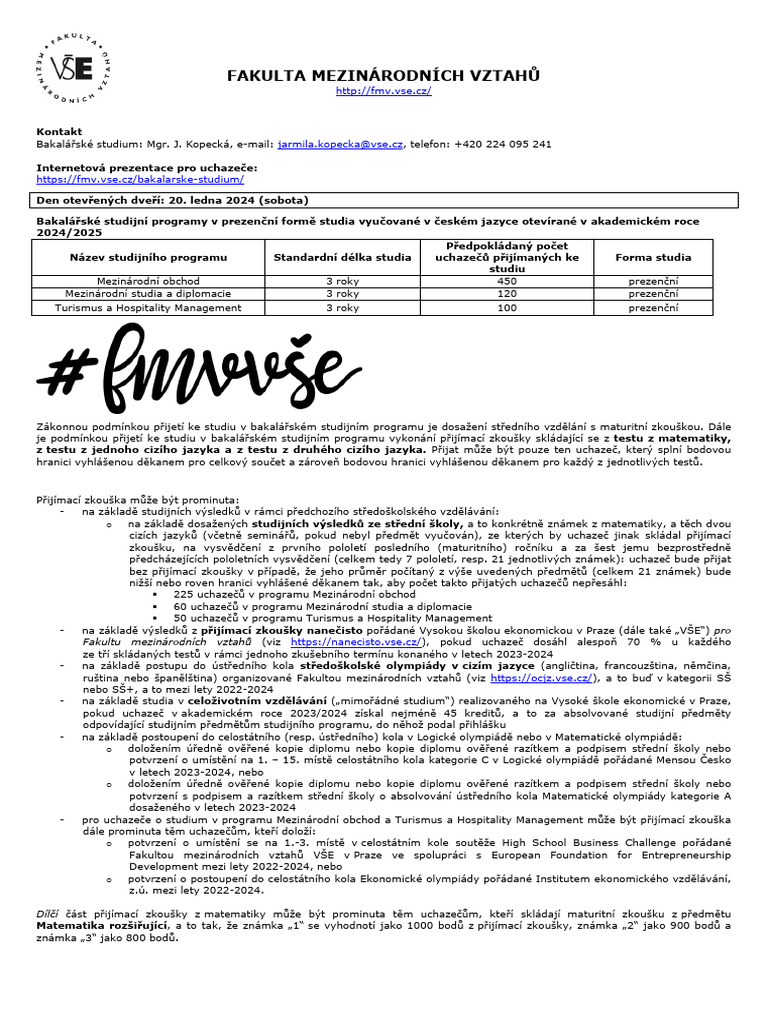 Podminky Prijeti Bakalari 2024 2025 | PDF