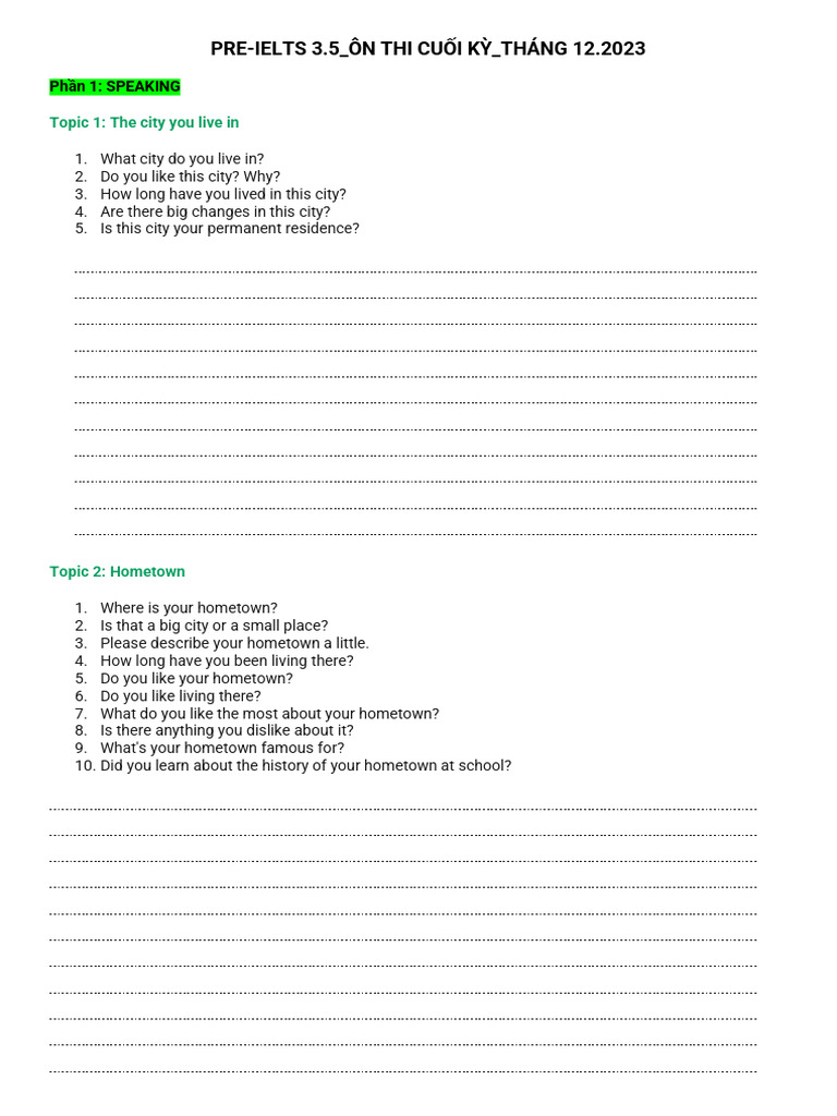 Pre-IELTS Speaking Test Guide | PDF | Vietnam