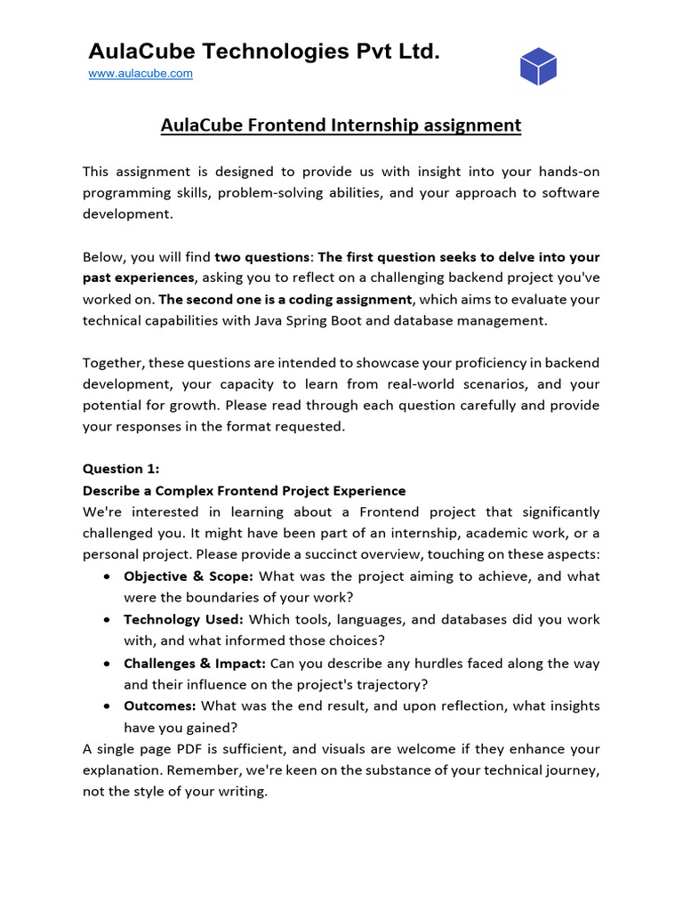AulaCube Frontend Internship Assignment | PDF | Computer Programming ... AulaCube Frontend Internship Assignment | PDF | Computer Programming ...