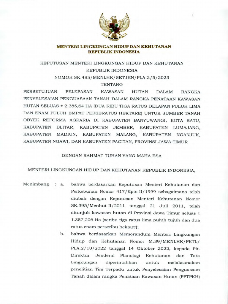 SK485 - 2023 - Pelepasan TORA Jatim - 230524 - 164046 | PDF