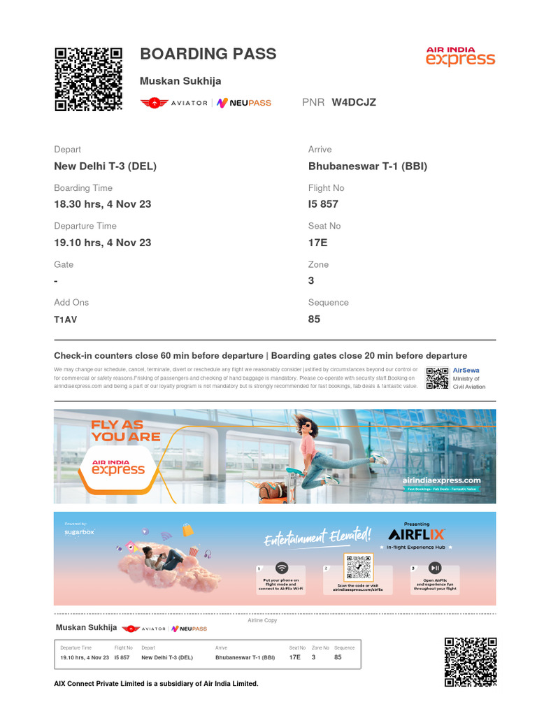 Boarding Pass (DEL-BBI) | PDF