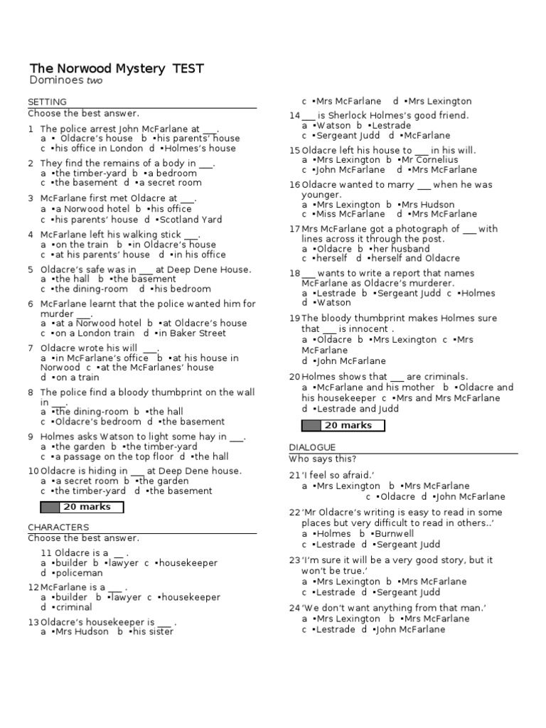 Sherlock Holmes Norwood Mystery 1 | PDF | Sherlock Holmes | Dr. Watson