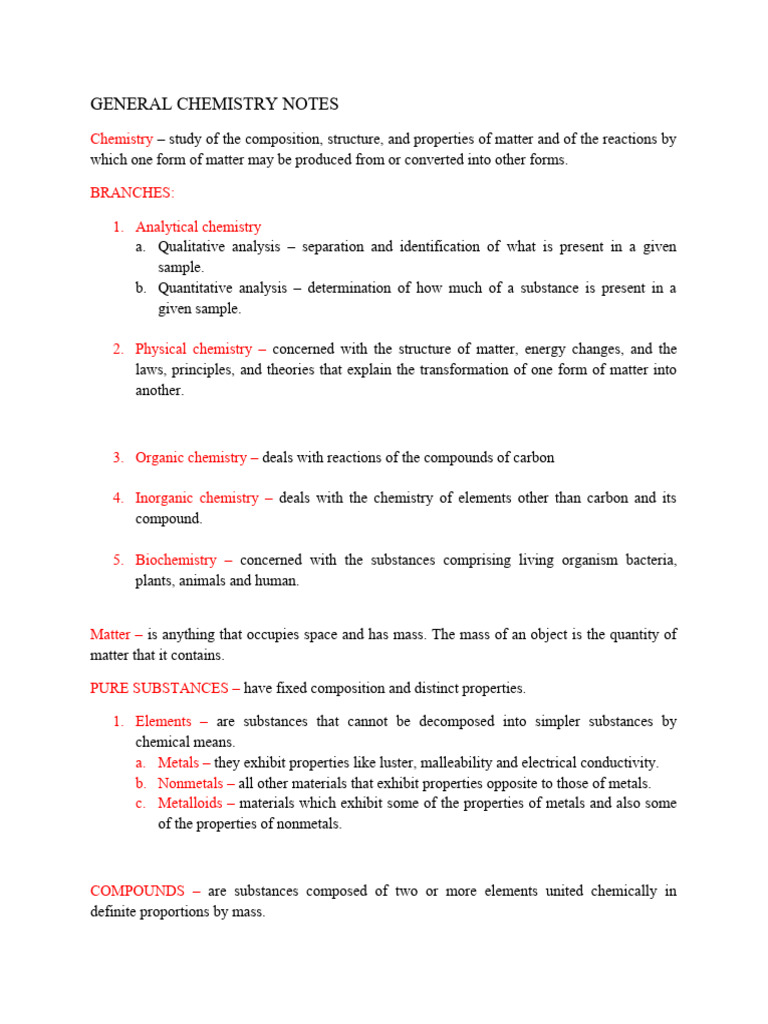 General Chemistry Notes | PDF | Atoms | Chemistry