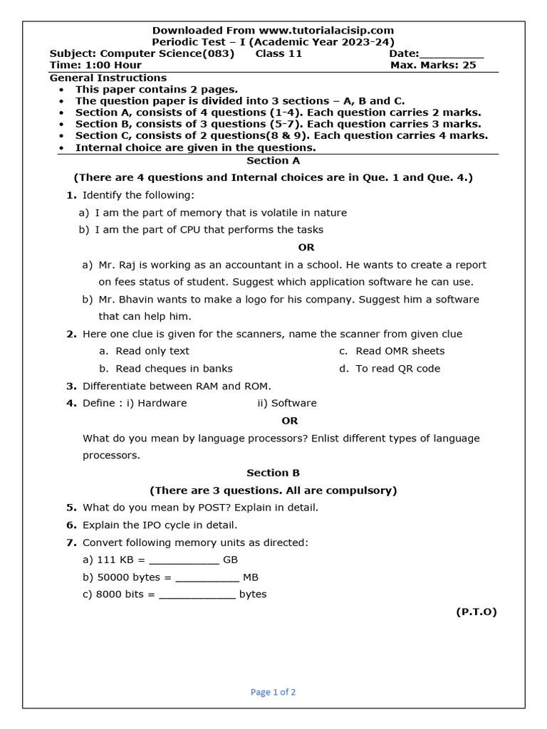 CS Class 11 (QP) 2023-24 Sample Paper 2 Tutorialaicsip | PDF | Software ... CS Class 11 (QP) 2023-24 Sample Paper 2 Tutorialaicsip | PDF | Software ...