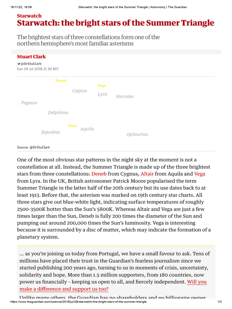 Starwatch - The bright stars of the Summer Triangle (Astronomy - The ...