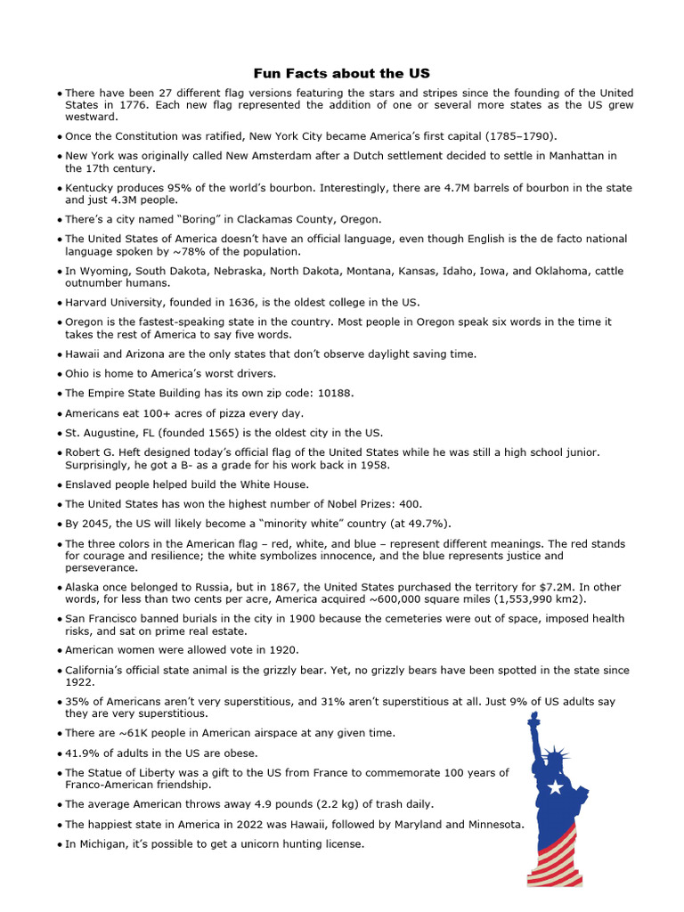 Fun Facts Usa | PDF | The United States