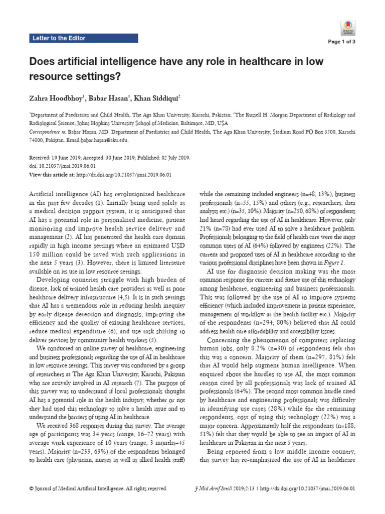 Does A.I. Have Any Role in Healthcare in Low Resource Settings? | PDF ...