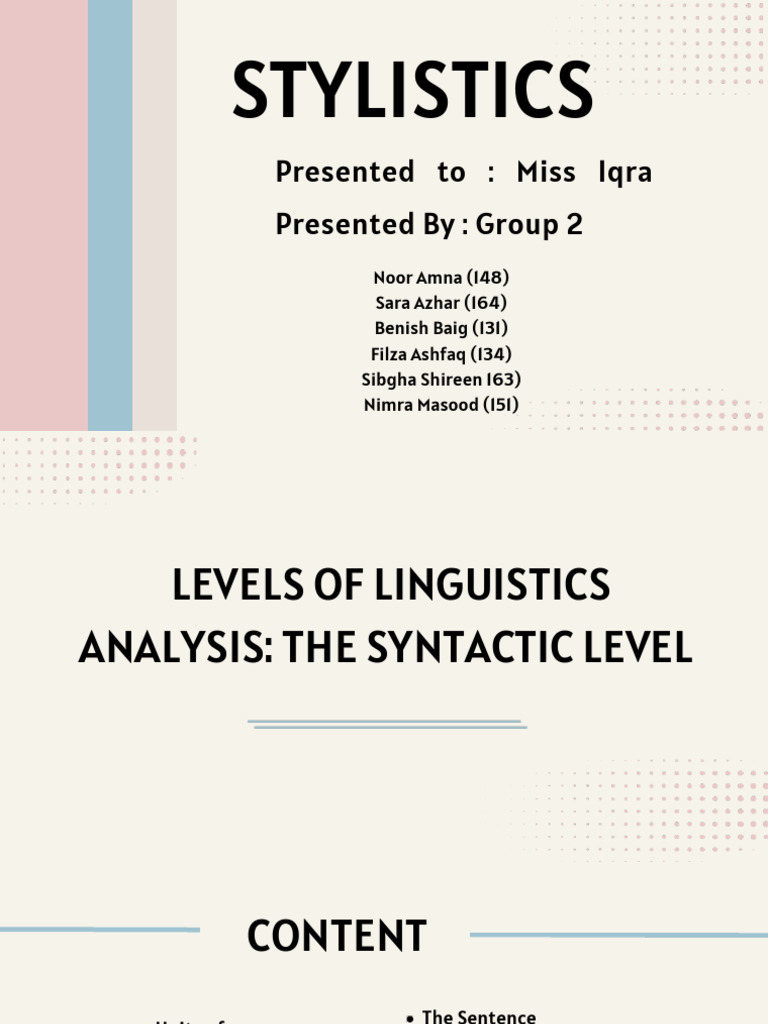 Syntactic Analysis in Stylistics | PDF | Phrase | Subject (Grammar)