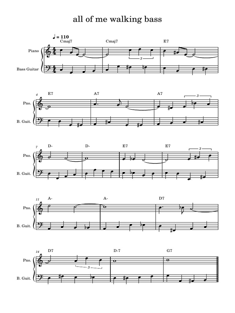 All of Me Walking Bass | PDF | Chordophones | European Musical Instruments