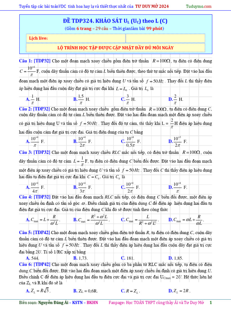 Đề Tdp324 - đtl - khảo Sát Ul (Uc) Theo l (c) | PDF