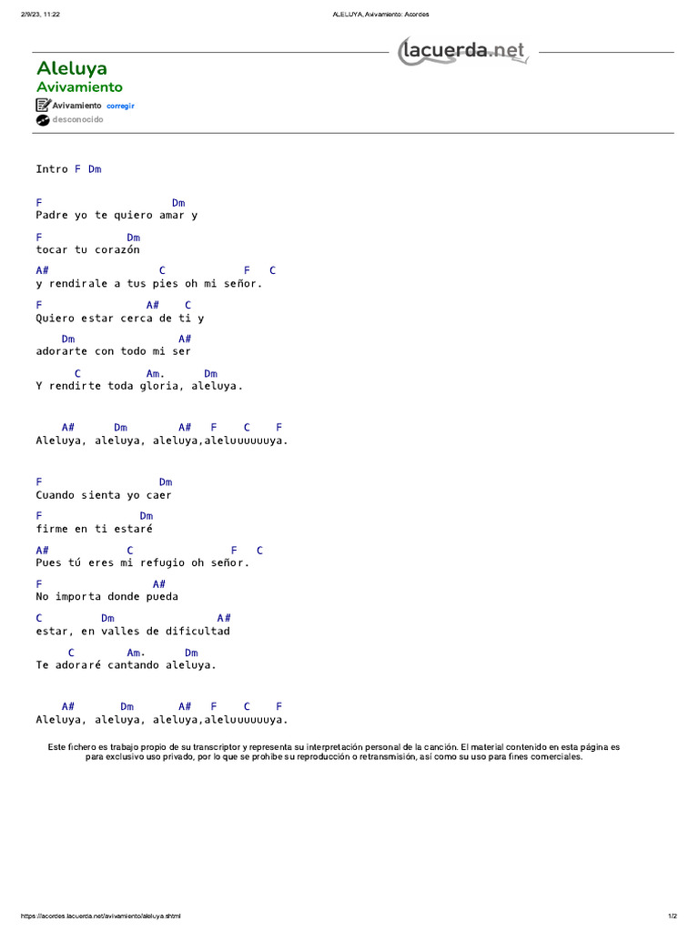 ALELUYA, Avivamiento - Acordes | PDF
