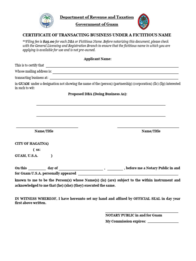 DBA Registration Certification in Guam | PDF