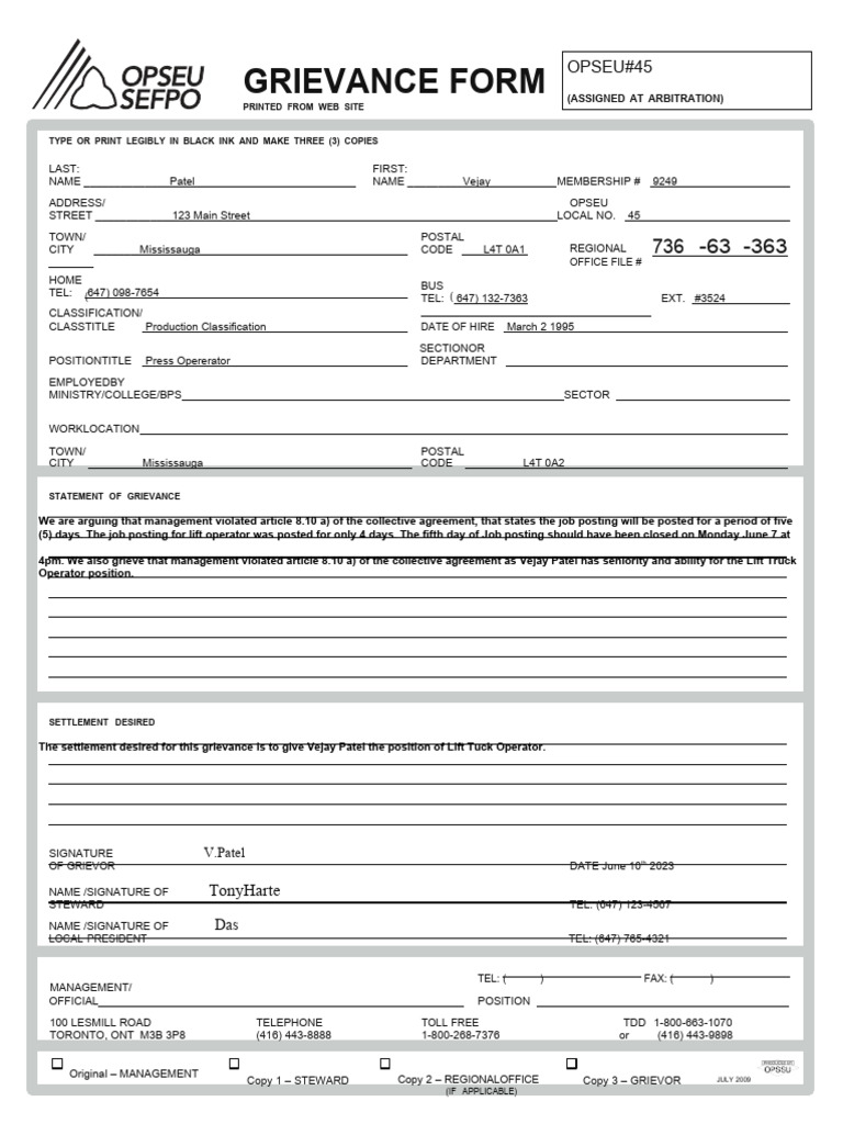 Grievence Simulation Grievance Form Sample | PDF | Justice | Crime ...