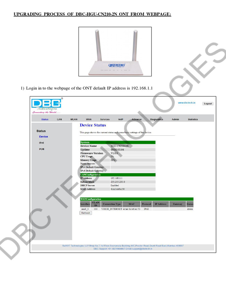 DBC HGU CN210 2N ONT - Upgradation - Guide | PDF | Technology & Engineering