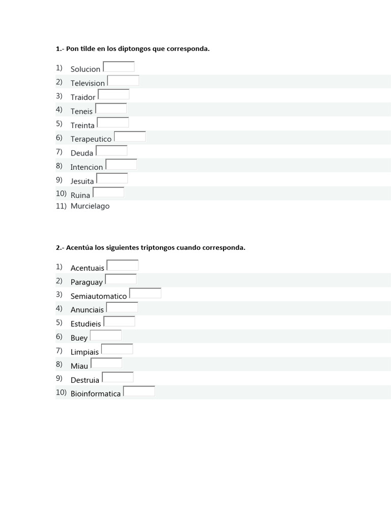 Acentuación Diptongos y Triptongos | PDF | Estudios de idiomas extranjeros