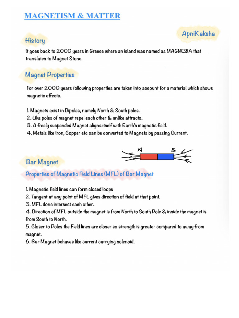 Magnetism & Matter NCERT Notes | PDF