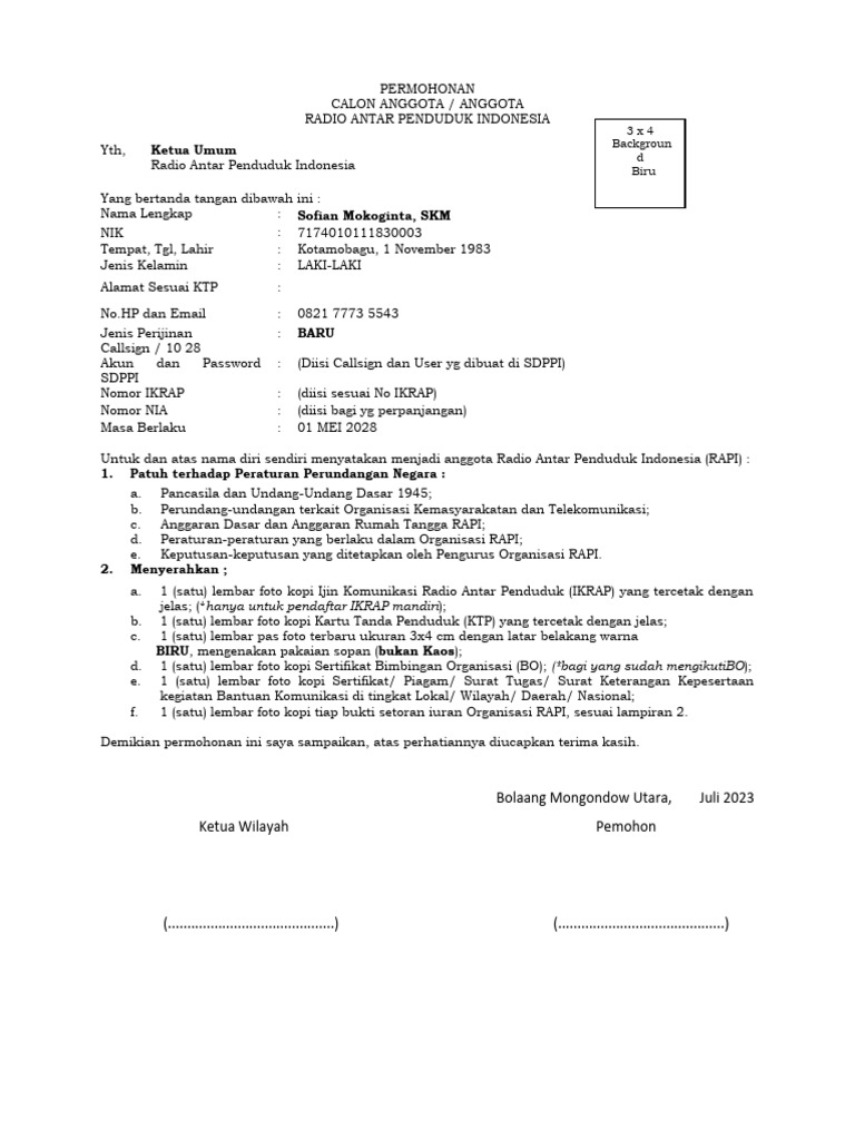Surat Pernyataan RAPI | PDF