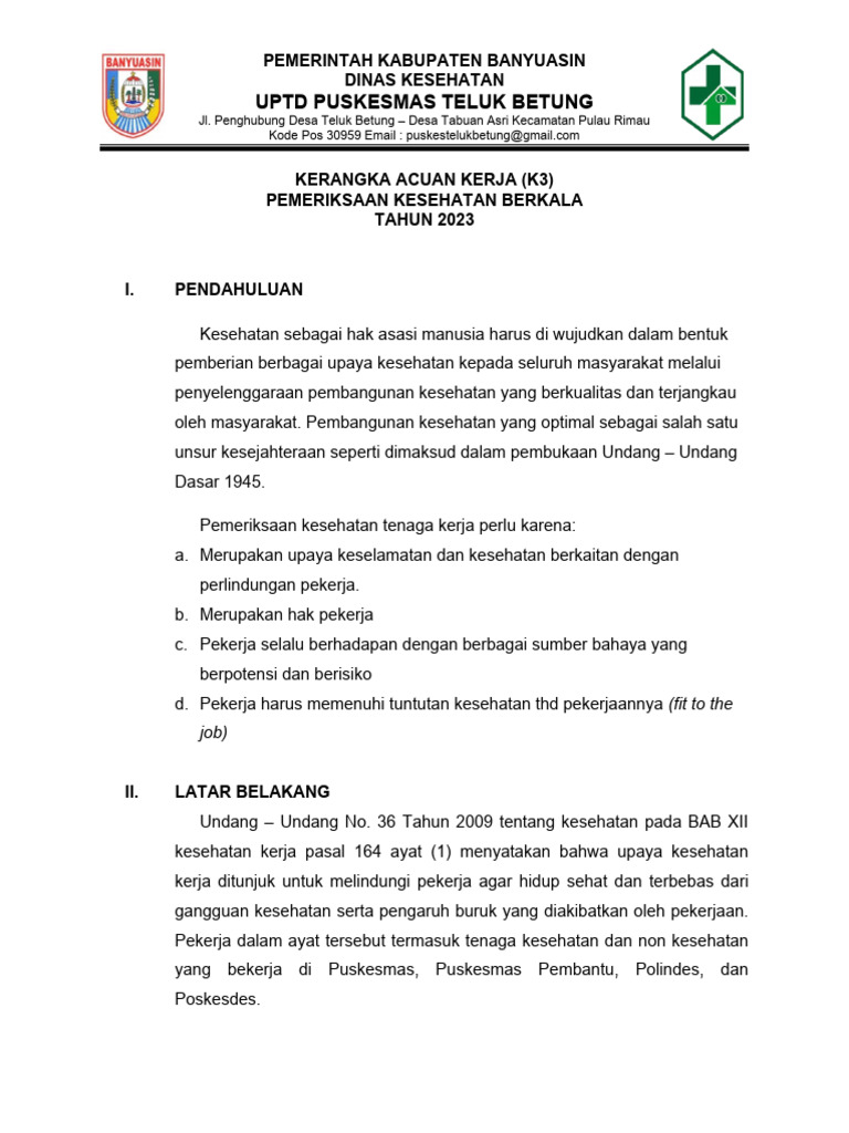 1.3.6.B Kak Pemeriksaan Berkala (Bukti HSL Pmrksan Berkala | PDF