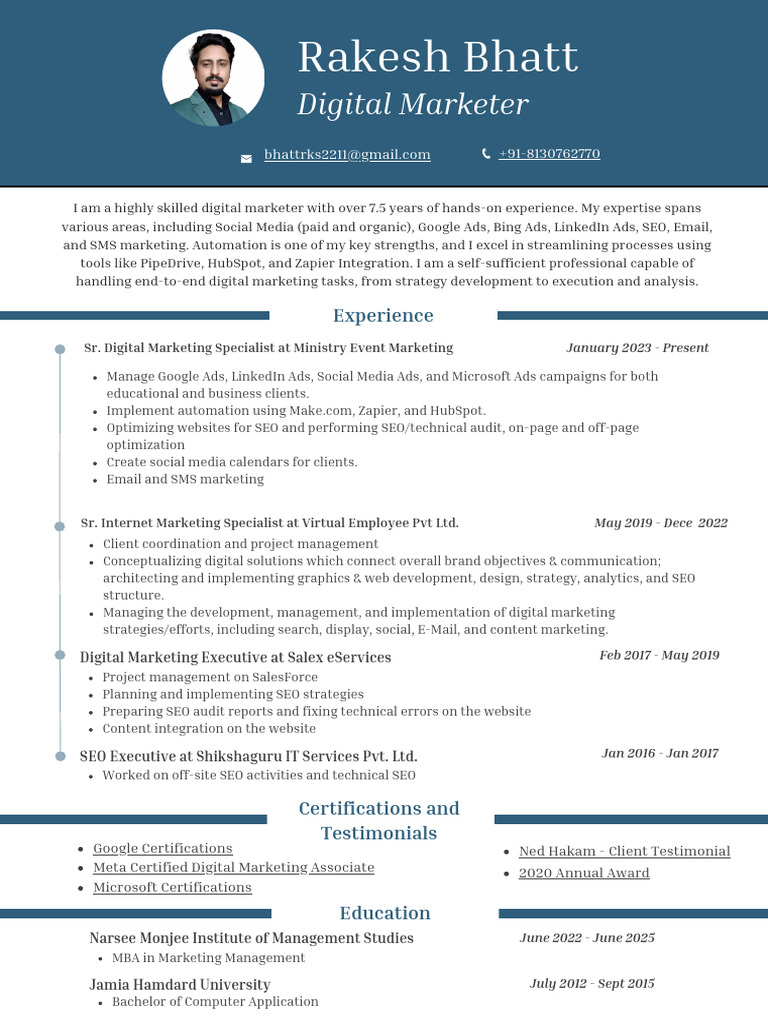 Rakesh Bhatt - Digital Marketer Resume | PDF | Digital Marketing ...