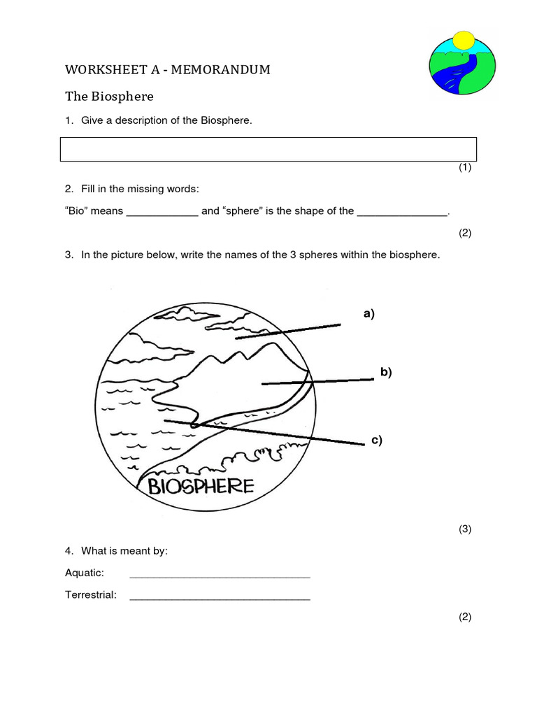 Biosphere Worksheet | PDF | Natural Environment | Earth Sciences
