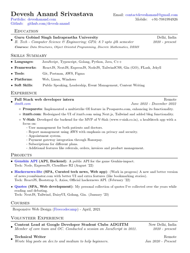 Devesh Anand Srivastava: Education | PDF | Software Engineering | World Wide Web